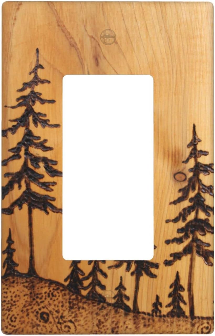 Amazon.com: Farmhouse Rustic Wood Pine Tree Print 1 Gang Single Rocker ...