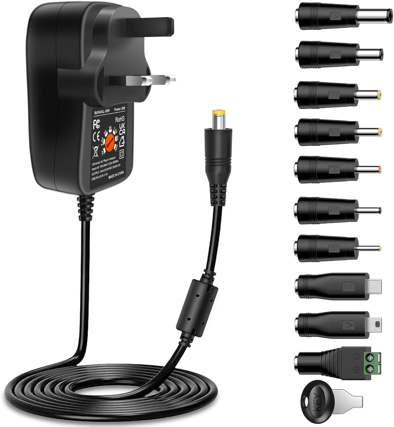 30W Universal Power Adapter AC to DC Wall Main Charger, Multi Voltage ...