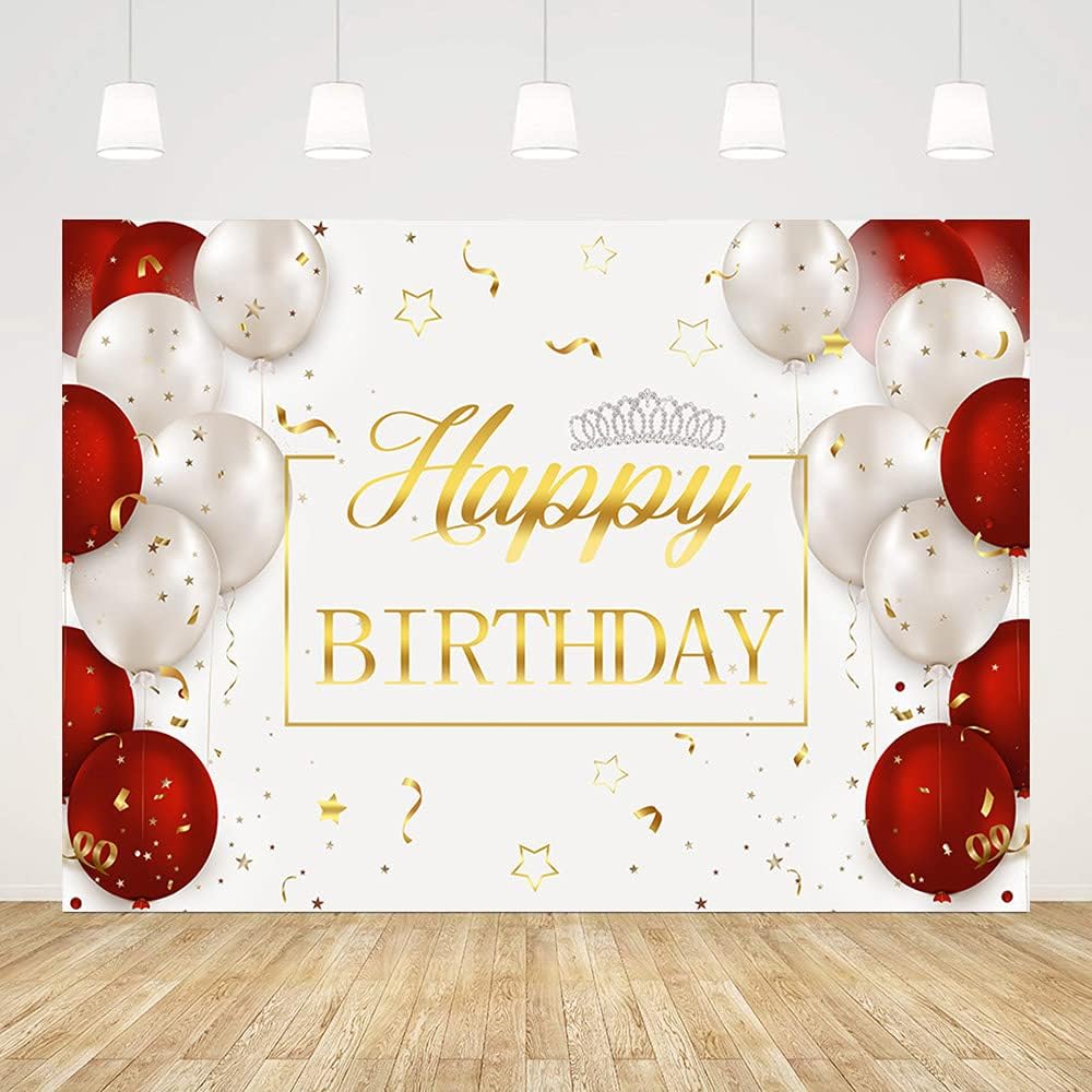 Amazon.com : ABLIN 7x5ft Gold Happy Birthday Backdrop Red White ...