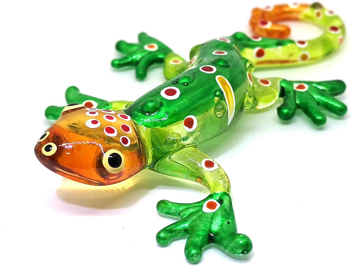 Amazon.com: ZOOCRAFT Glass Gecko Figurine Green Miniature Hand Blown ...