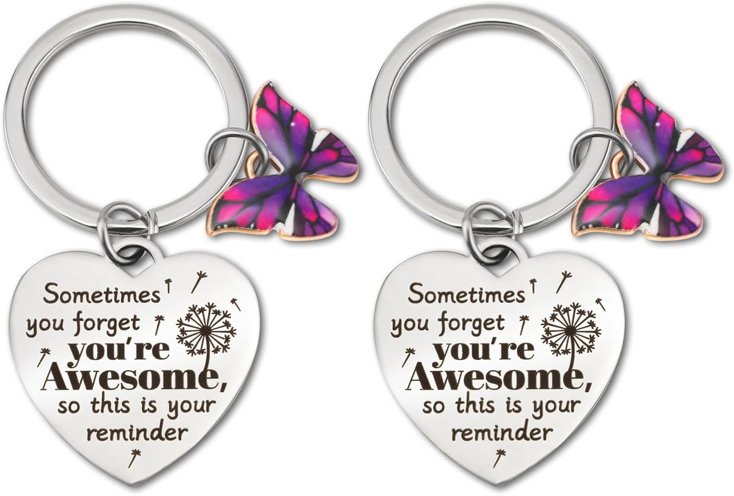 Tinoaly 2pcs Inspirational Key Chains, Heart Butterfly Charm ...