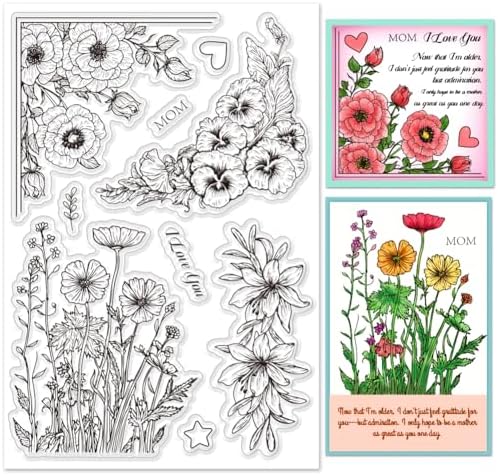 INFUNLY Spring Flowers Corner Clear Stamps Rose Stamps for Card Making ...