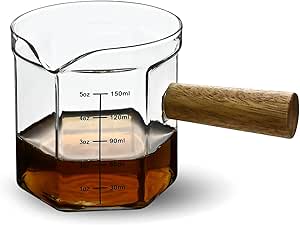Amazon.com: Denovin Glass Measuring Cup, 5oz Clear Espresso Shot Glass with Wood Handle, Single ...