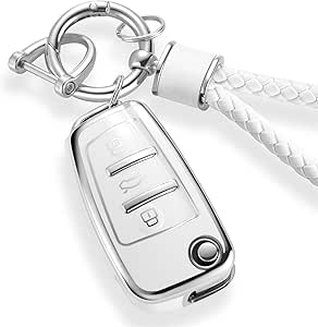 Amazon.com: CTRINEWS for Audi Key Fob Cover with Metal Braided Rope ...