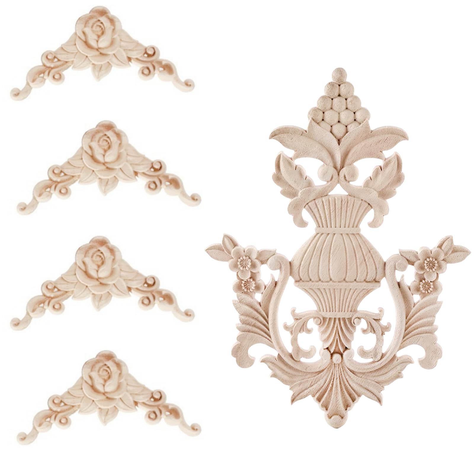Amazon.com: BSYMDH 5PCS Wood Carved Onlay Applique Wood Appliques ...