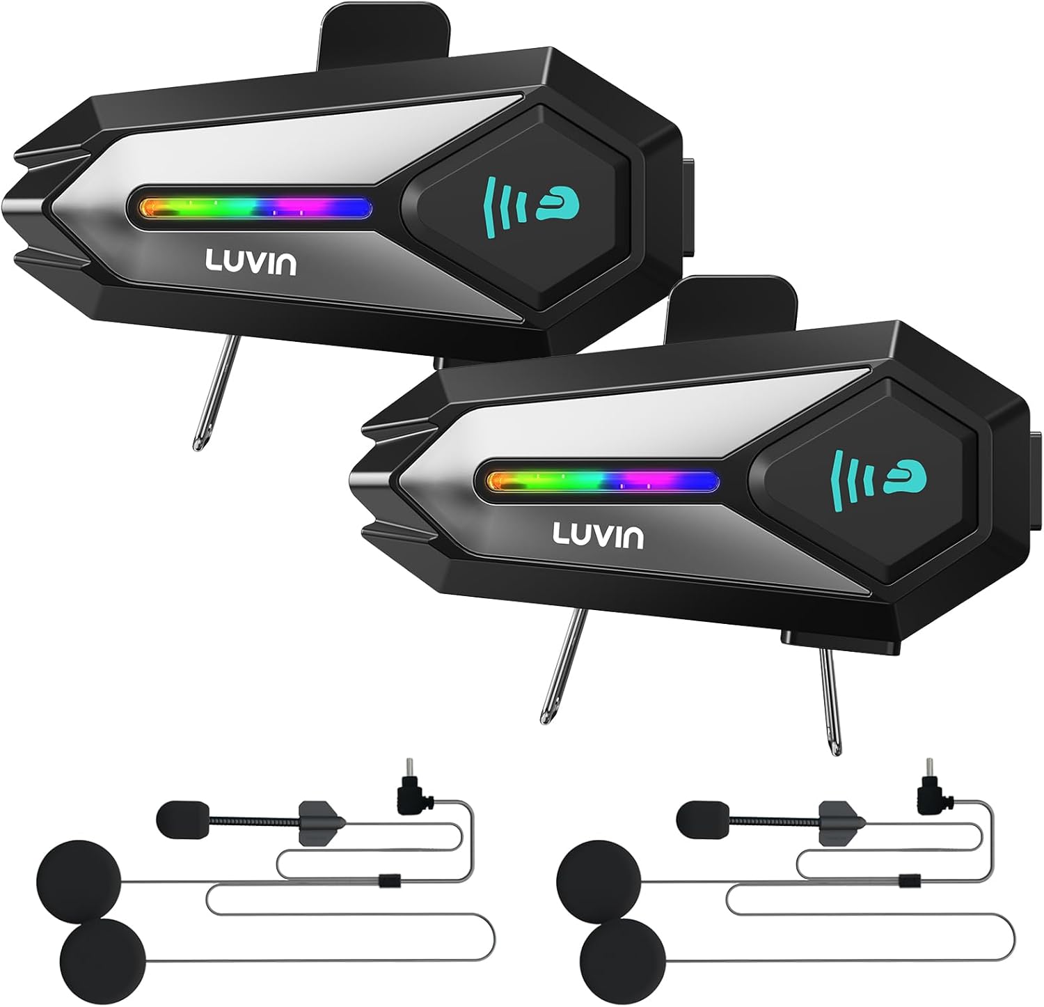 LUVIN Helmet Bluetooth Headset, Motorcycle Intercom Front & Rear 2 ...