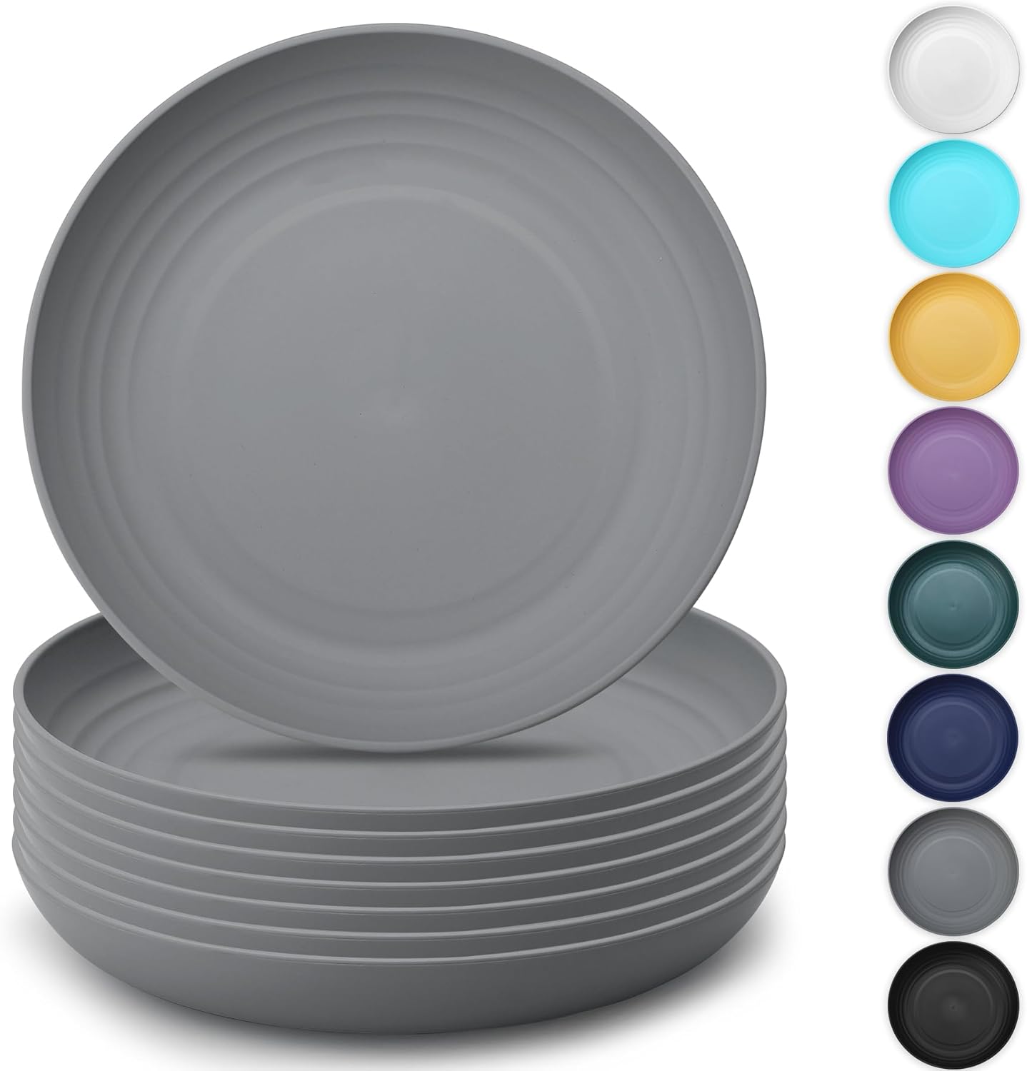 Kyraton Large Deep Plastic Plates - 8 Piece Set, 9 Inch Dinner Plates ...
