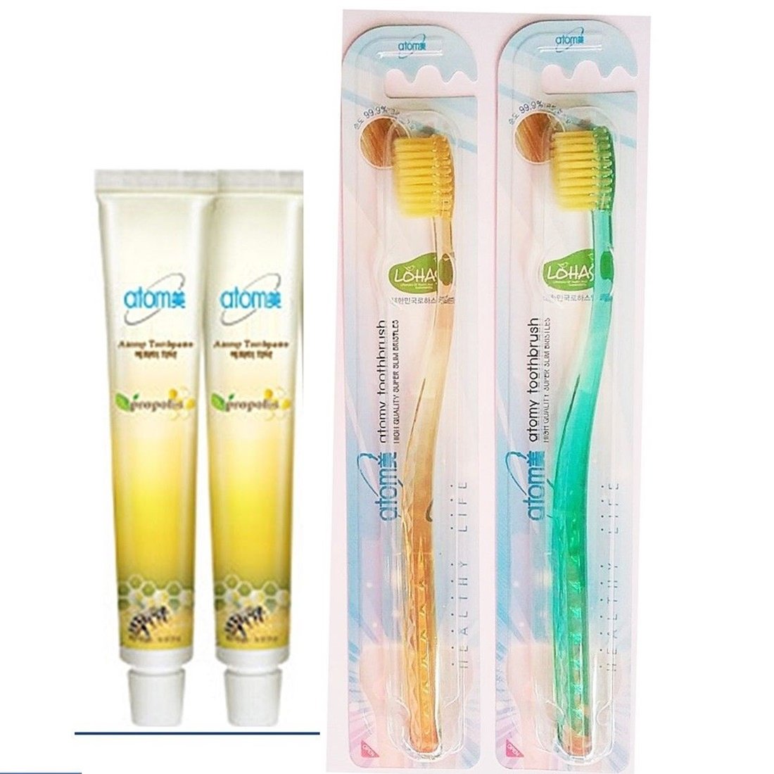 Buy ATOMY 4 Toothbrushes 2 Toothpaste Family 99.9% Gold Coated Super ...