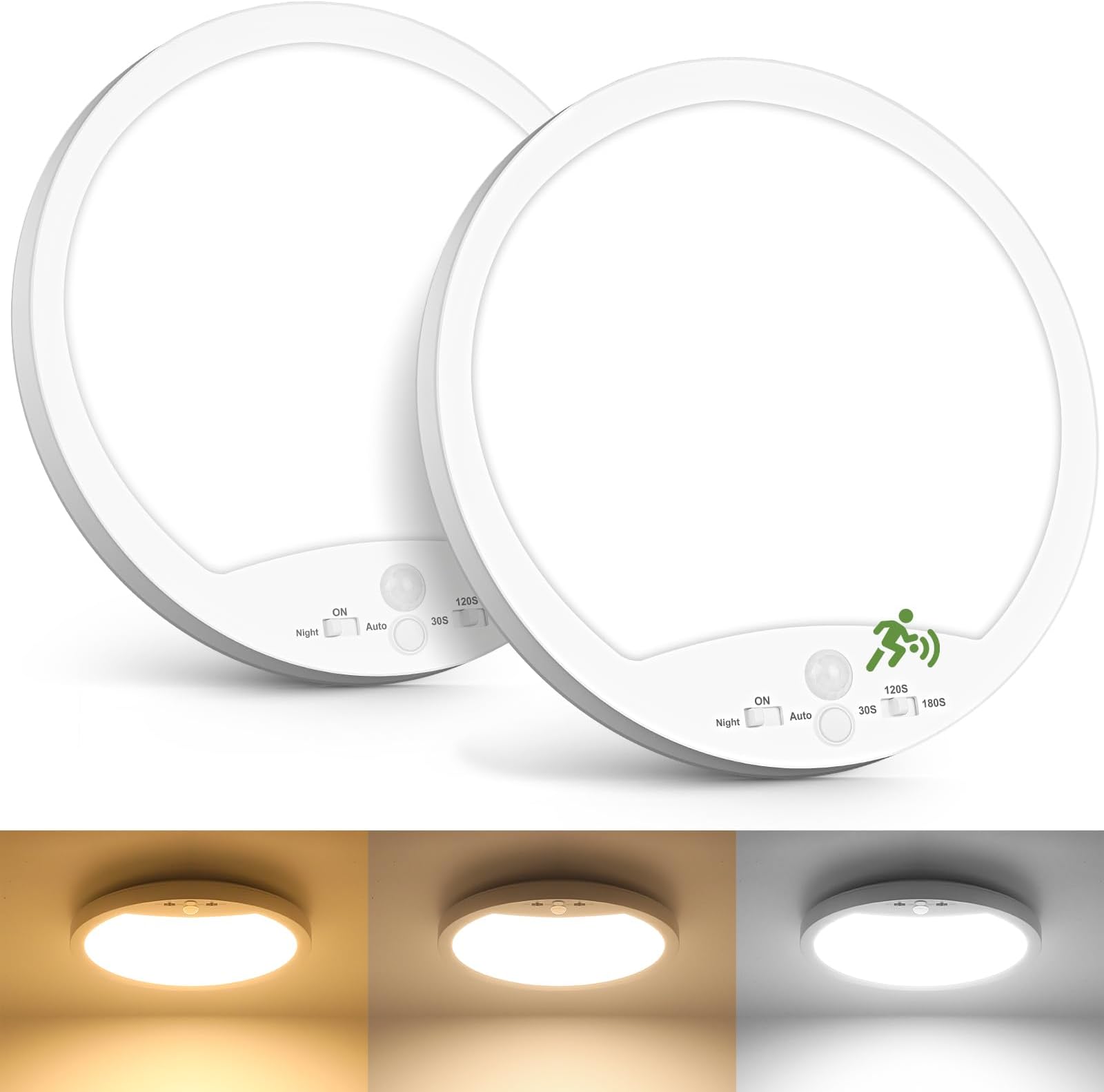 2-Pack Motion Sensor Ceiling Lights Wired, 9 Inch 3000K/4000K/5000K ...