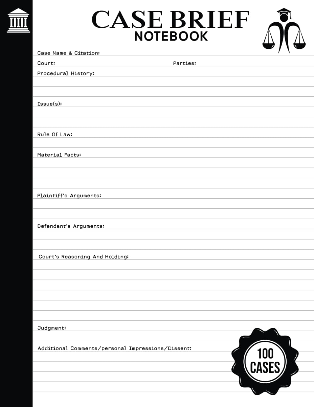 Law School Case Brief Notebook: Case Brief for Law Students | Case ...