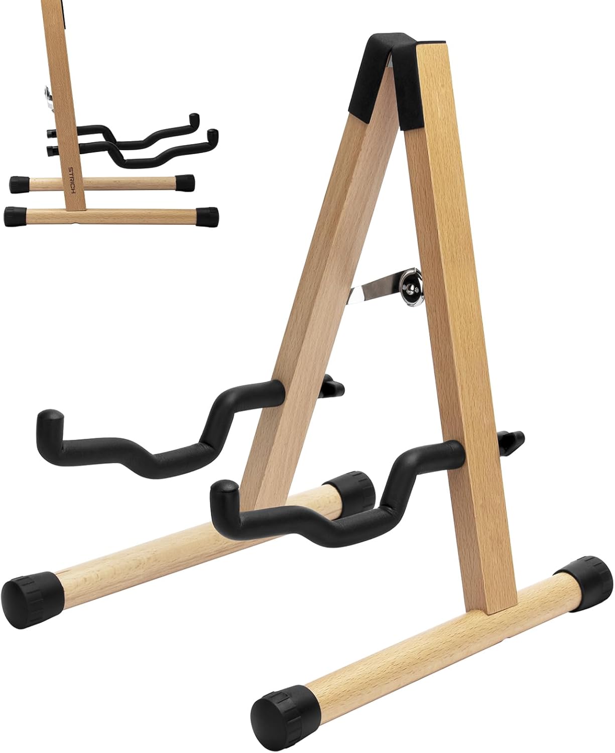 STRICH A-Style Folding Acoustic Floor Guitar Stand, Portable Solid Wood ...