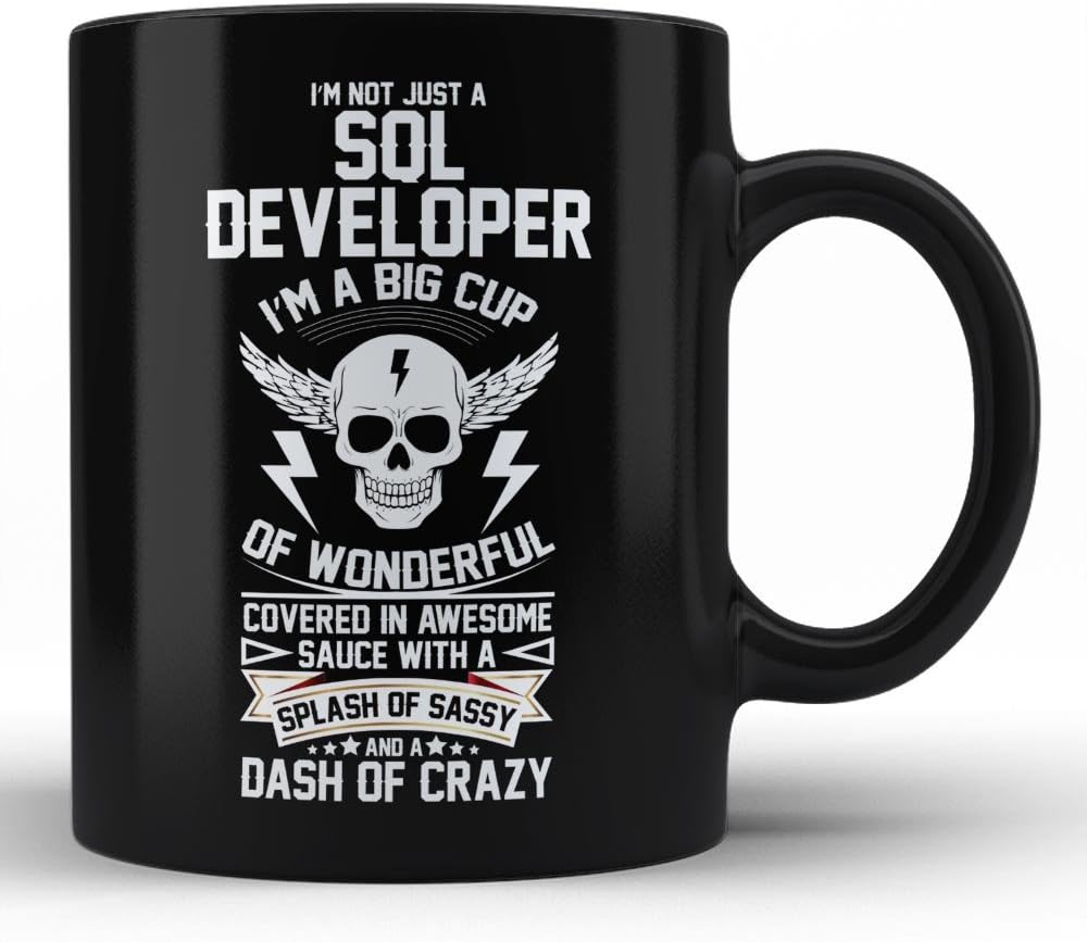 Amazon.com: Home Of Merch Sql Developer | Funny Skull Illustration Mug ...