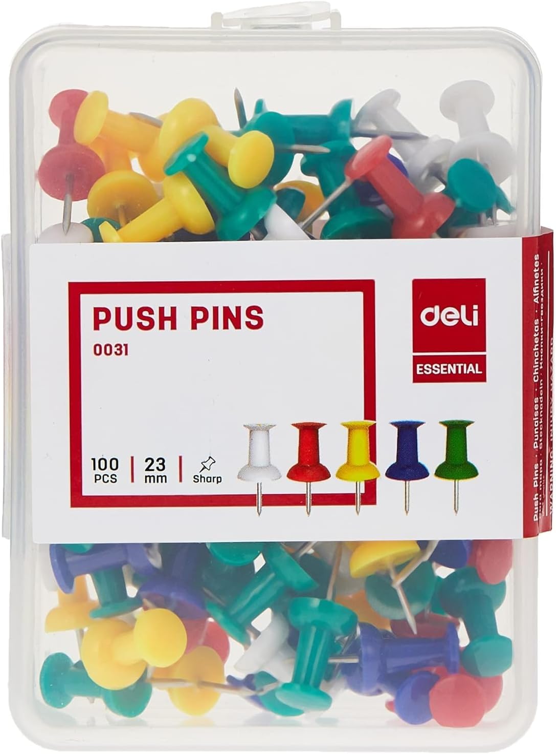 Deli E0031 Transparent Colored PUSh Pin 100-Pack : Amazon.ae: Office ...