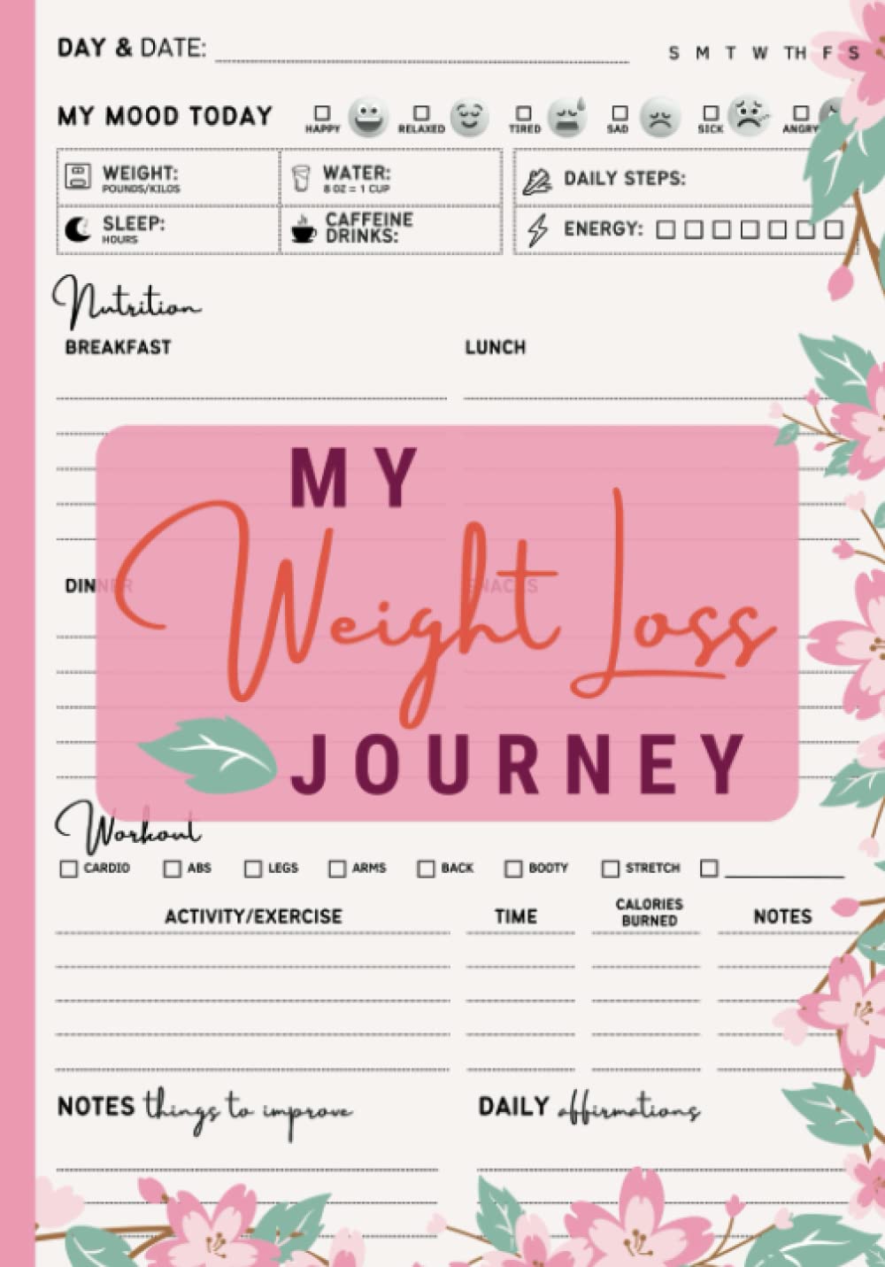 Food and Exercise Journal for Women: Food Diary & Fitness Planner - 12 ...
