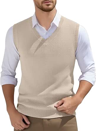 Men's Sleeveless Sweater Vests Comfortable Knitted Spring Style Front V ...