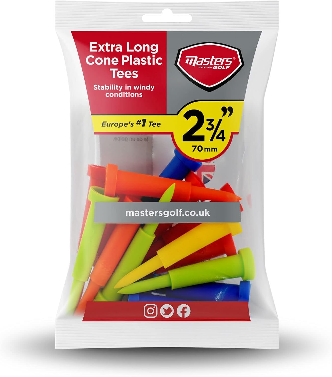 Masters Extra Long (70mm, 2 3/4"") Cone Plastic Tees For Extra ...
