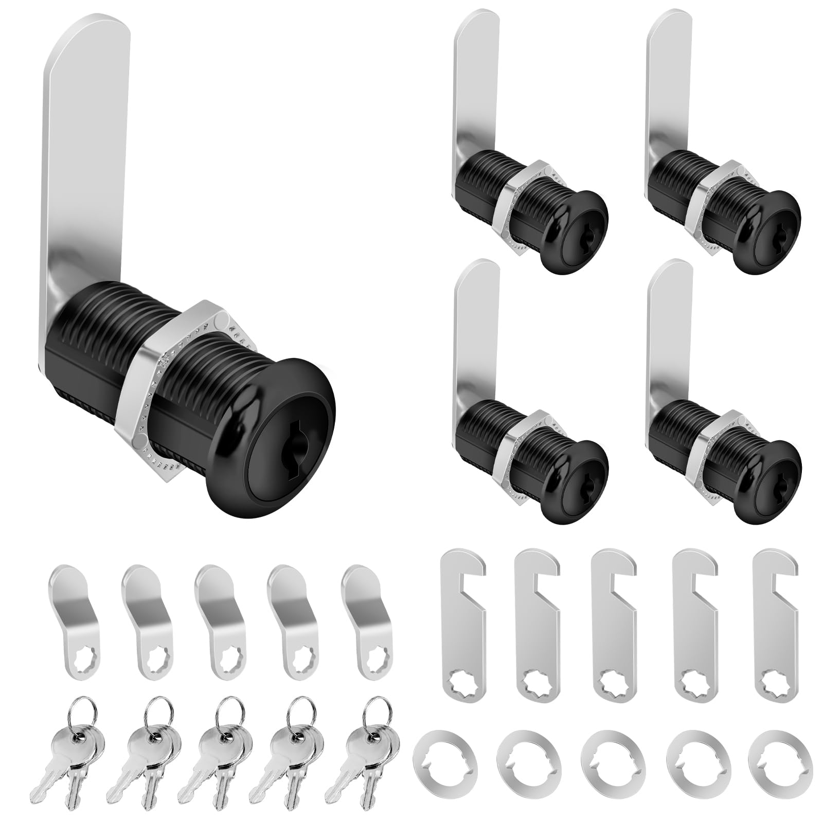 Pertinel 1-3/8" Cabinet Cam Lock Keyed Alike 5PCS Black Cabinet Locks ...