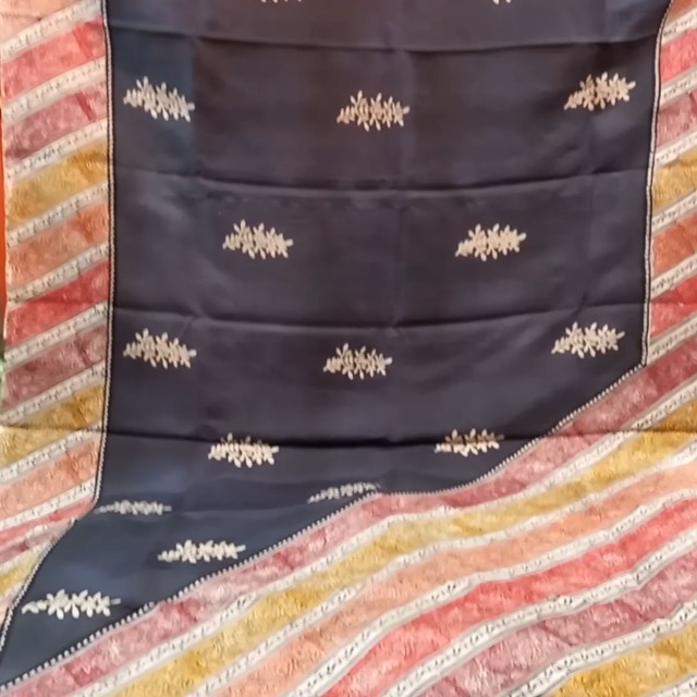 Watch Ramdhanu Ethnic black mulberry silk saree with block print on ...