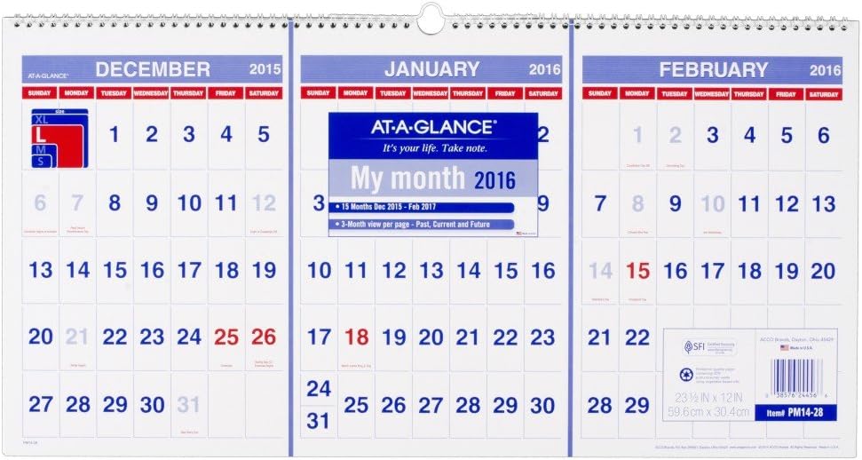 Amazon.com: at-A-Glance Horizontal Format Reference Calendar, 23.5 x 12 ...