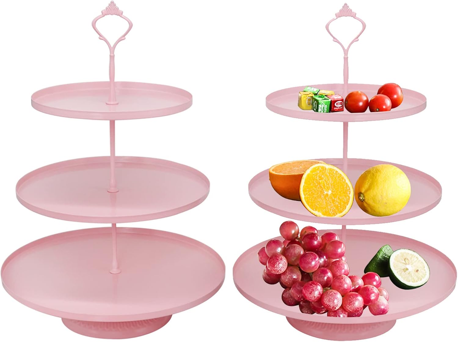 Amazon.com: 2 Pcs 3-Tier Iron Cake Stand Set Fruit Round Plate Cakes ...