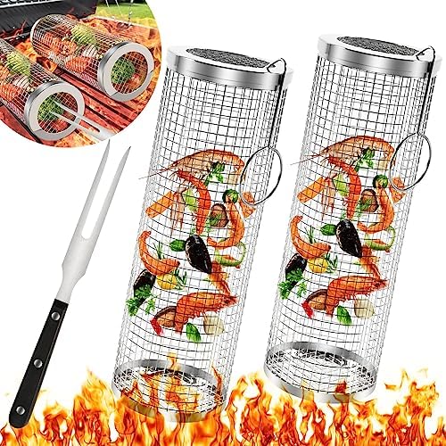 Amazon.com: 2 PCS BBQ Net Tube - Rolling Grilling Basket,Barbecue ...