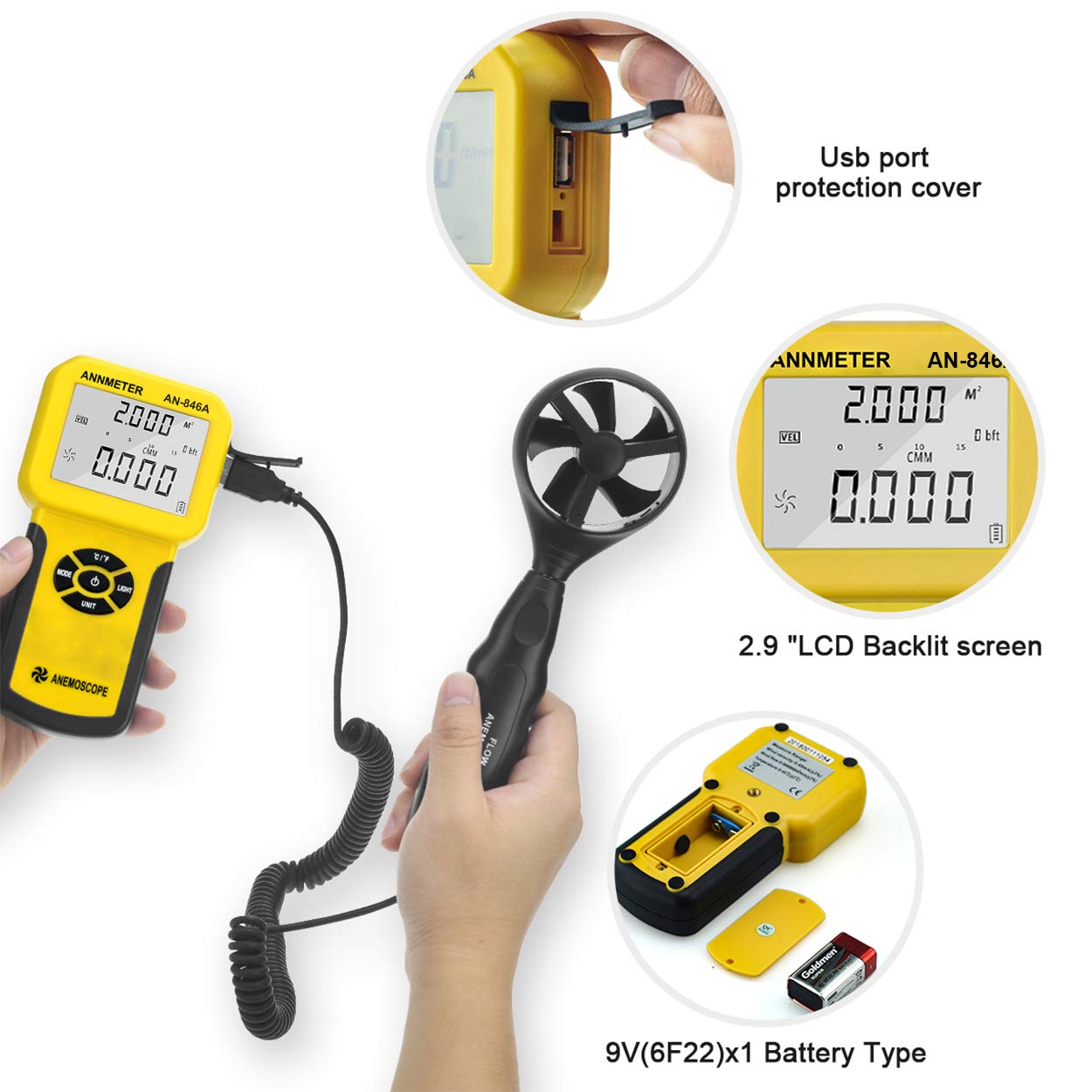 Snapklik.com : AIOMEST Precise CFM Meter Handheld HVAC Anemometer - Air ...