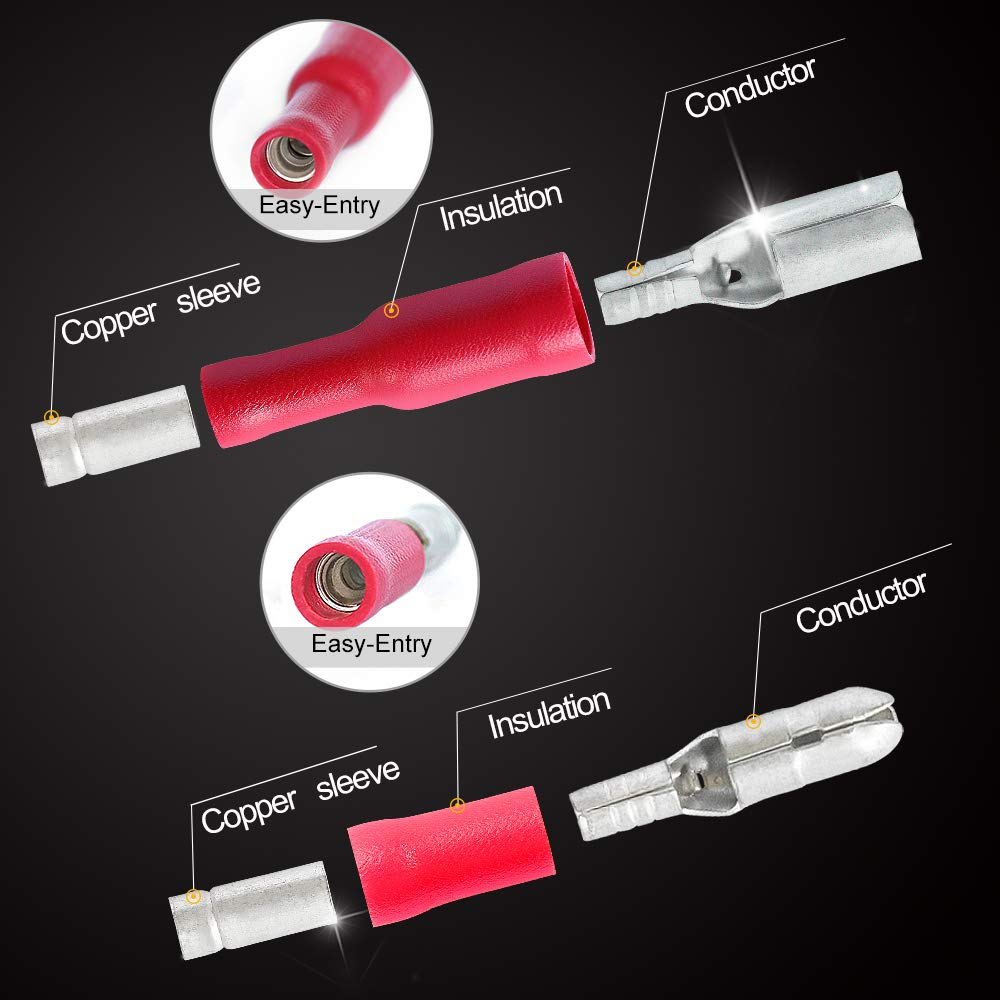 Snapklik.com : Bullet Connectors Male/Female Kits 100 Pcs 22-16 AWG ...