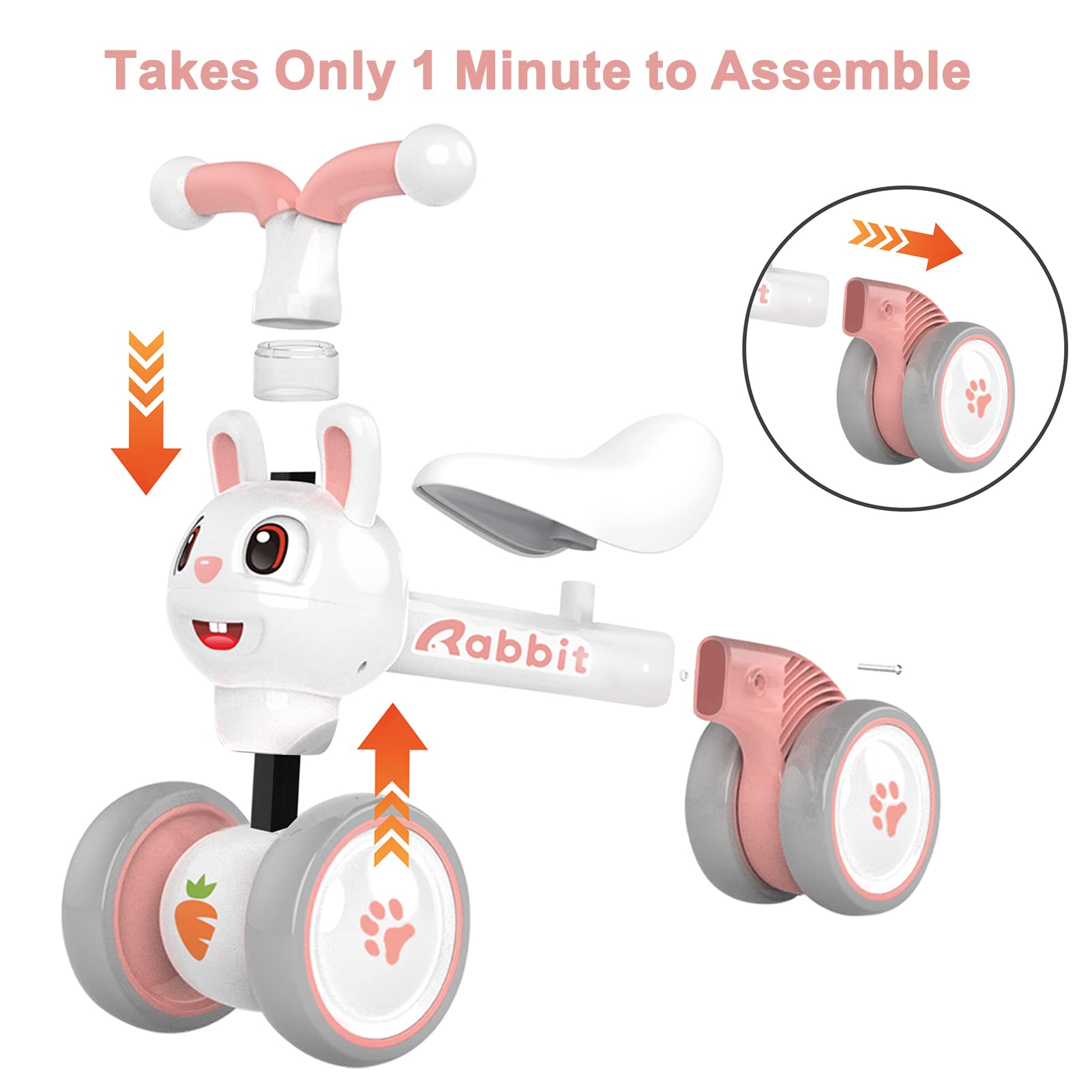 YGJT Baby Balance Bike for 1 + Year Old Girls, Indoor Outdoor Non-Pedal ...