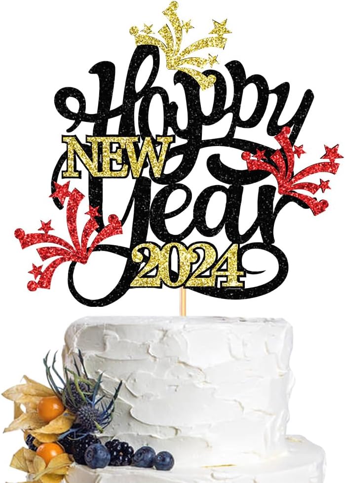 Amazon.com: Dcokska Happy New Year 2024 Cake Topper, Happy New Year ...