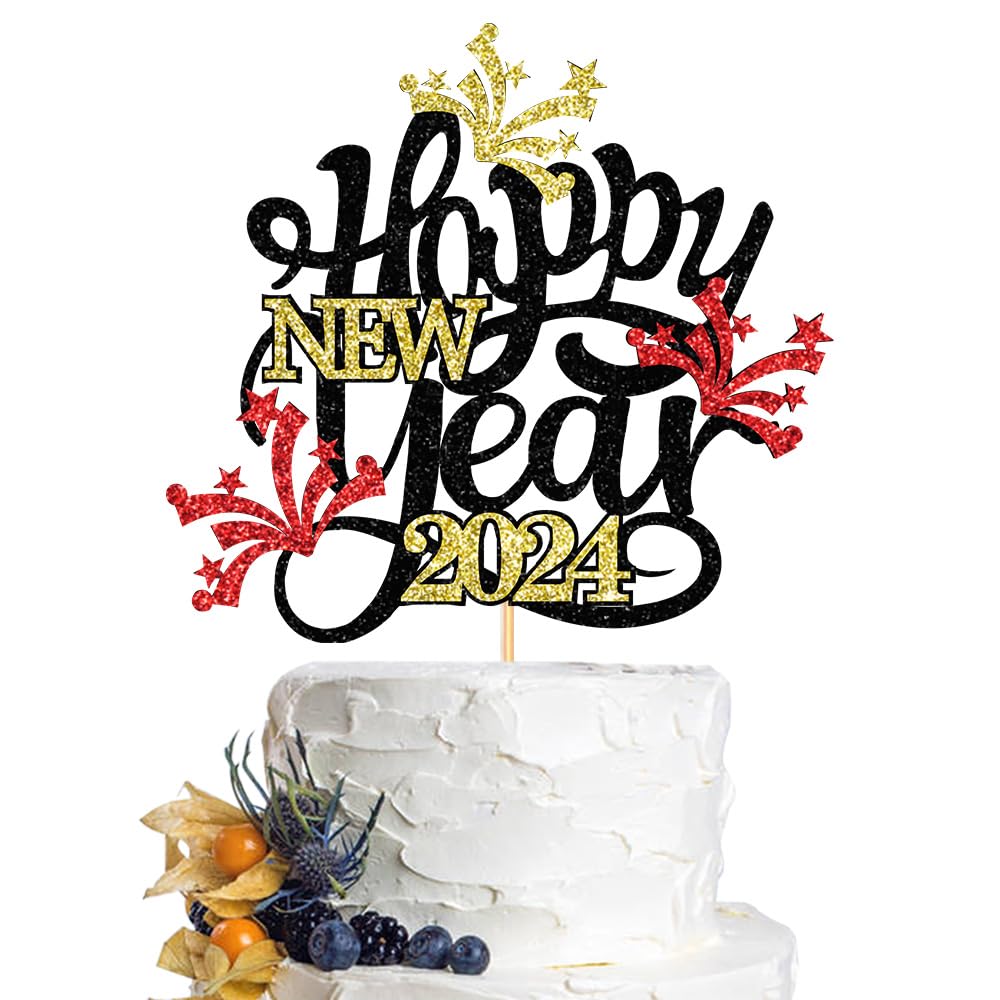 Amazon.com: Dcokska Happy New Year 2024 Cake Topper, Happy New Year ...