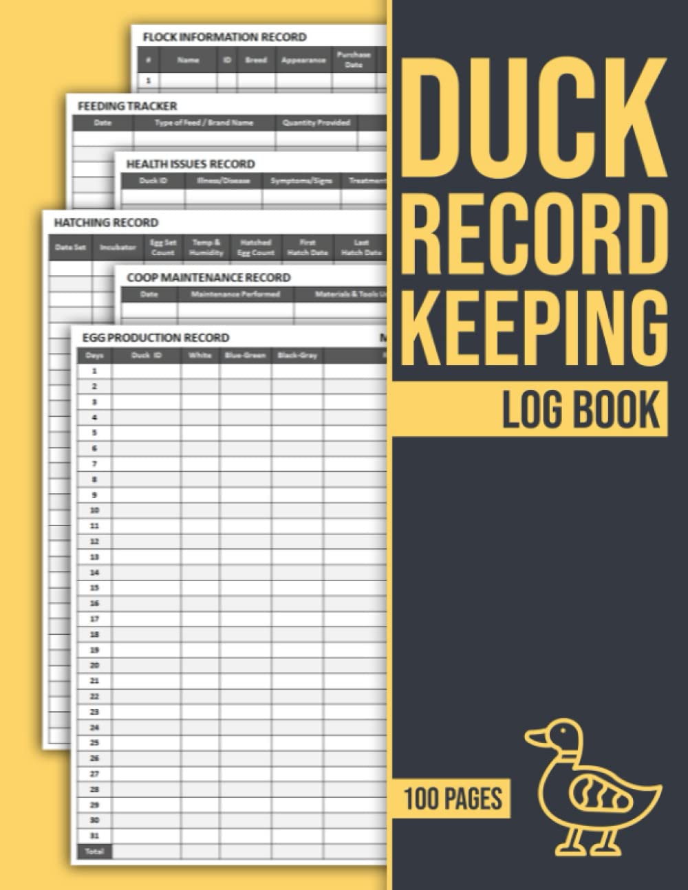 Duck Record Keeping Log Book: Track Ducks Feeding, Health, Hatching ...