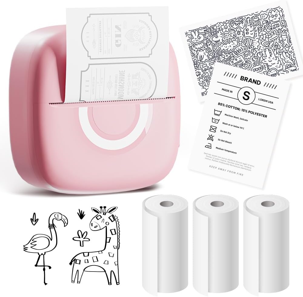 Amazon.com: Mini Printer Sticker Thermal Printer with 3 Rolls Paper ...