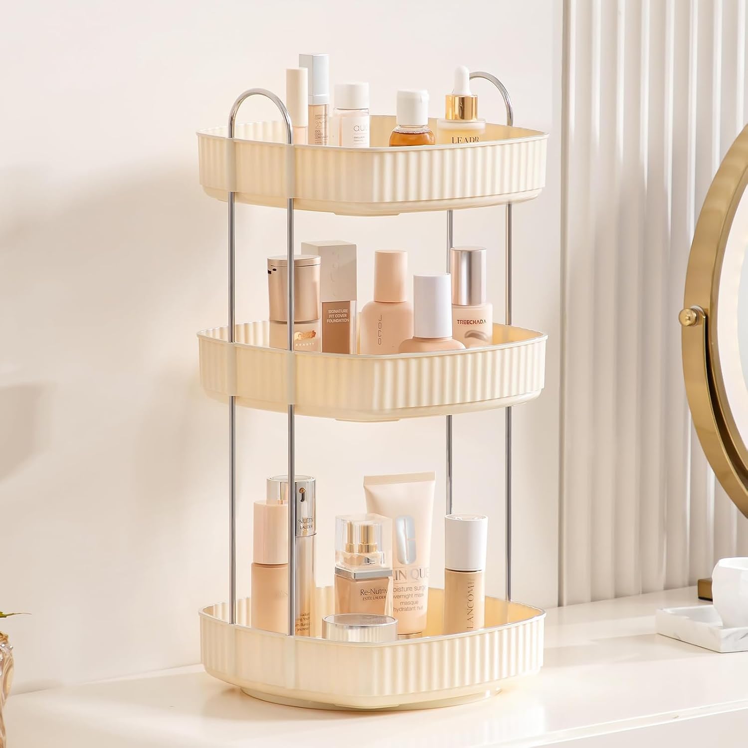 GLAMFORT Rotating Makeup Organiser, Square 3 Tier Cosmetic Perfume ...