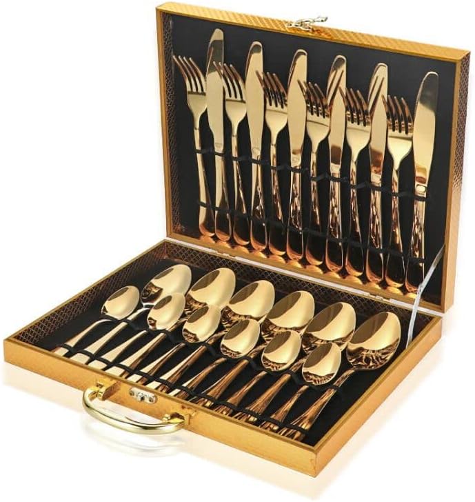 Amazon.com | ZCF 24-Piece Gold Flatware Silverware Set,18/10 Heavy Duty ...