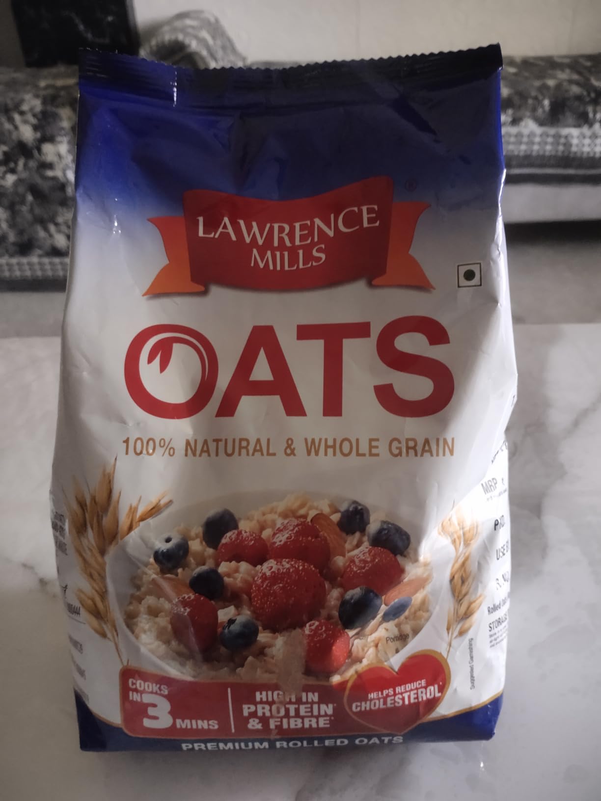 Lawrence Mills Oats 1KG Pouch, 100% Natural & Whole Grain, High Premium ...
