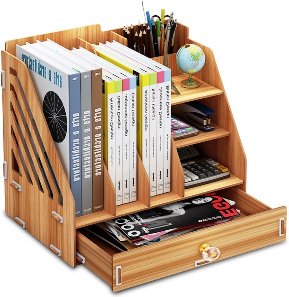 Wooden Desktop Organiser Office Stationery Desk Tidy Storage Document ...