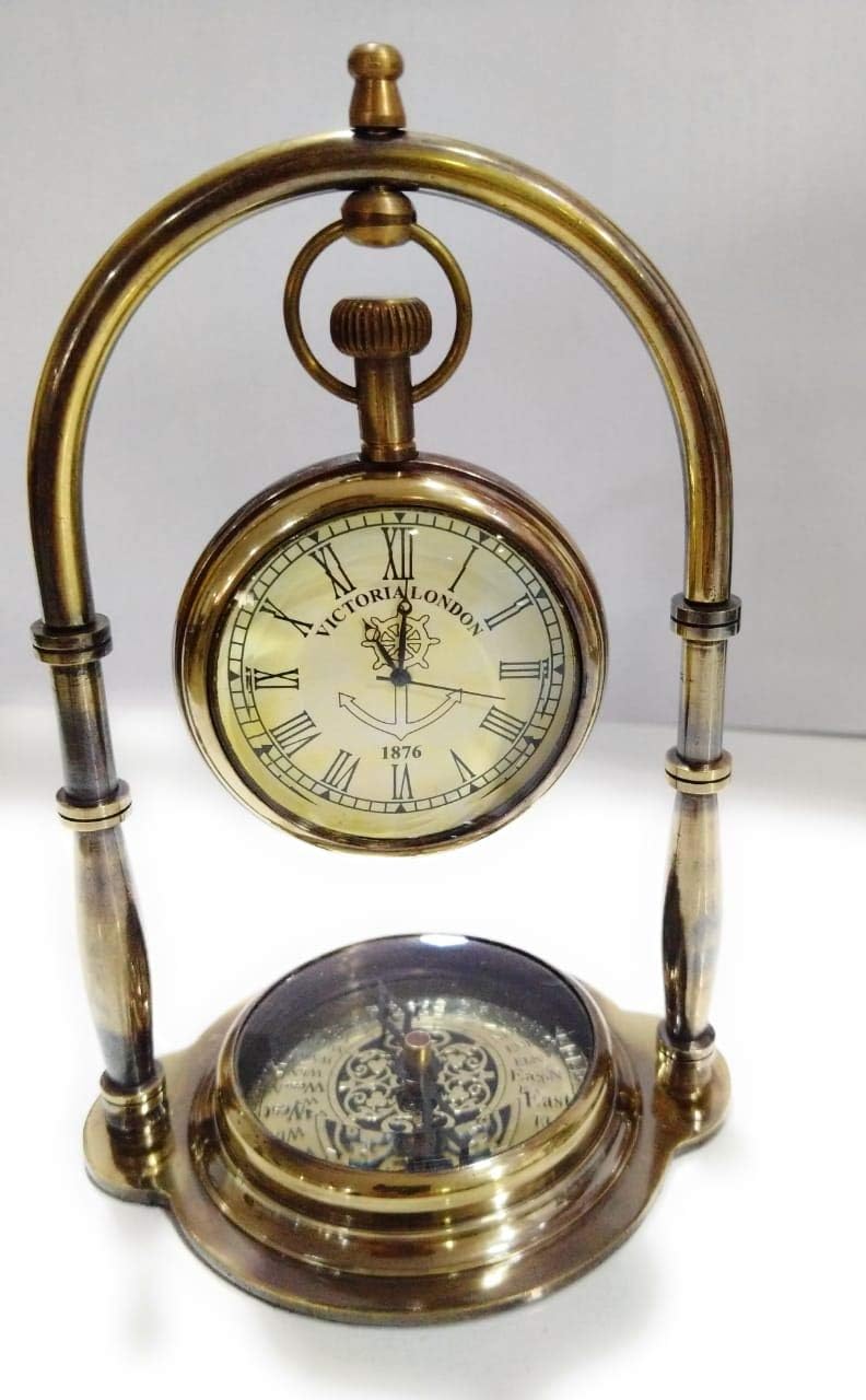 Amazon.com: ARTIZANSTORE Antique Brass Compass | Nautical Table Clock ...