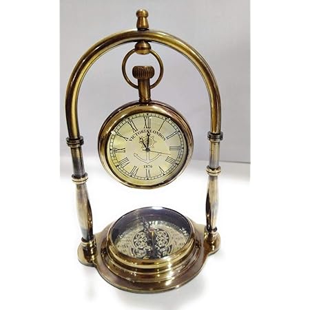 Amazon.com: Vintage Brass Desk Clock, Shelf Clock Display Compass ...