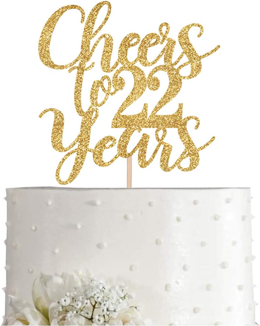 Amazon.com: Gold Glitter Cheers to 22 years cake topper, Gold Happy ...