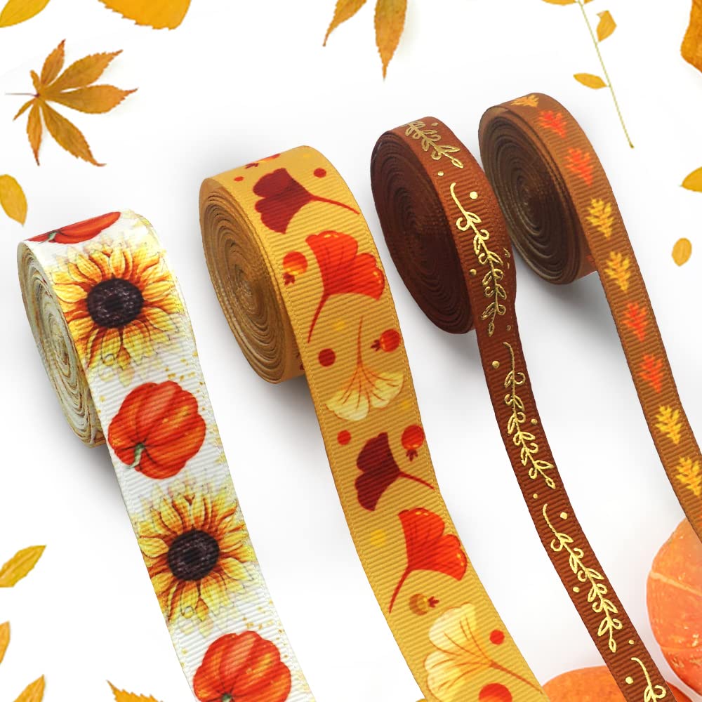 Amazon.com: 4PCS Fall Ribbons Fall Thanksgiving Grosgrain Ribbon ...