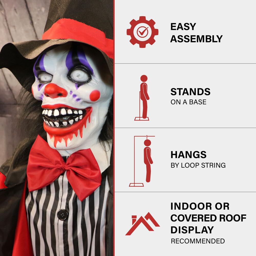 Haunted Hill Farm Standing Clown and Animatronic Talking Skull Clown in ...