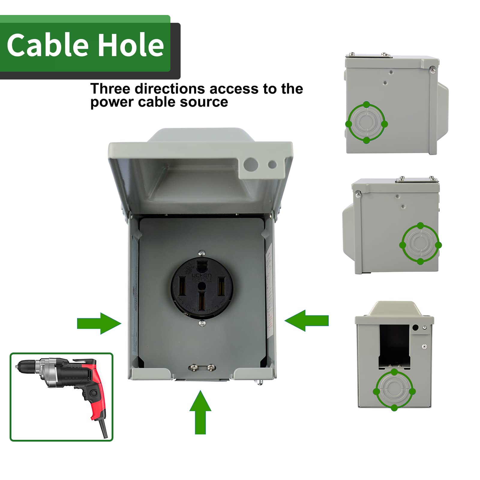 RVGUARD 50 Amp 125/250 Volt RV/EV Power Outlet Box, Enclosed Lockable ...