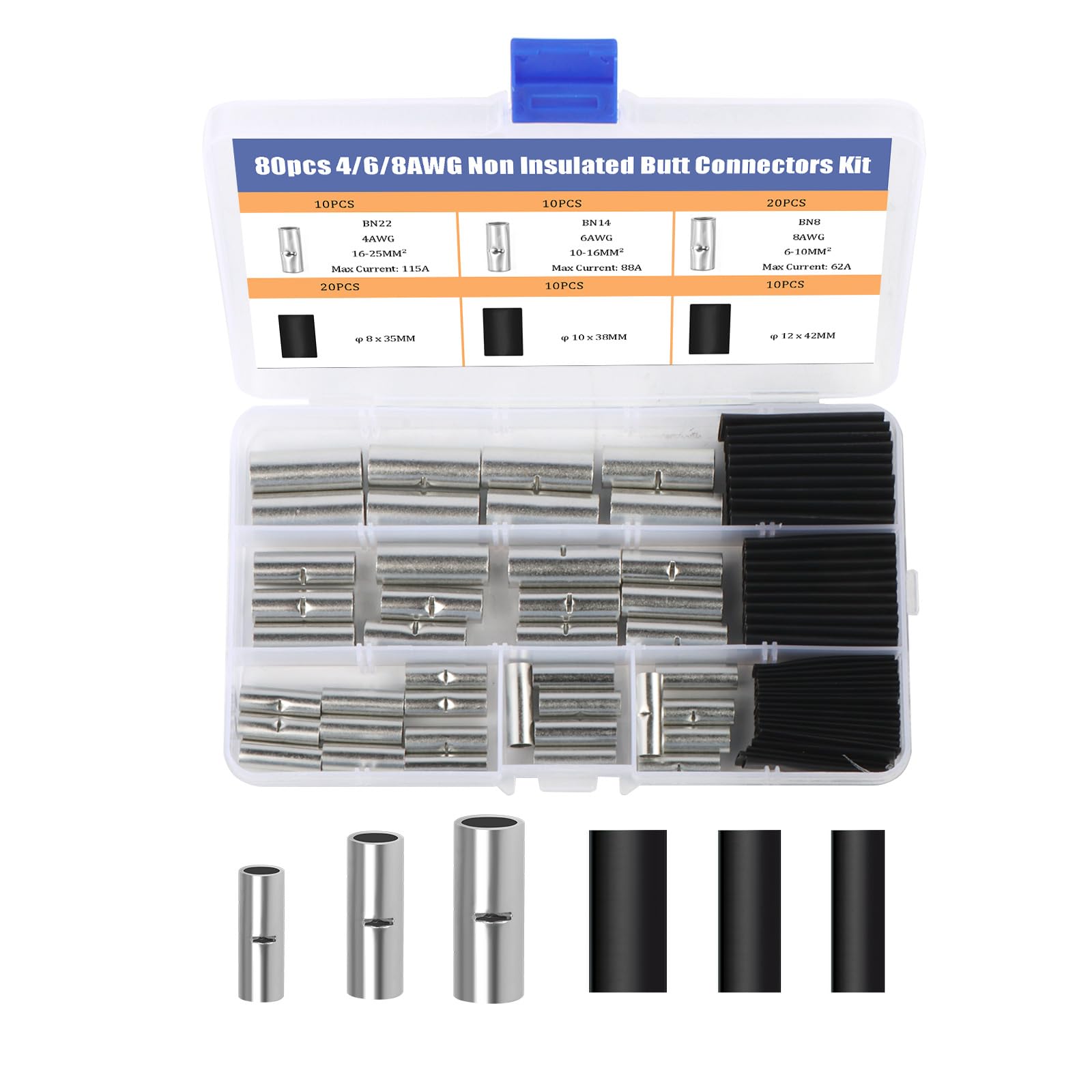 Snapklik.com : DikTalk 40PCS Non Insulated Butt Connectors Kit