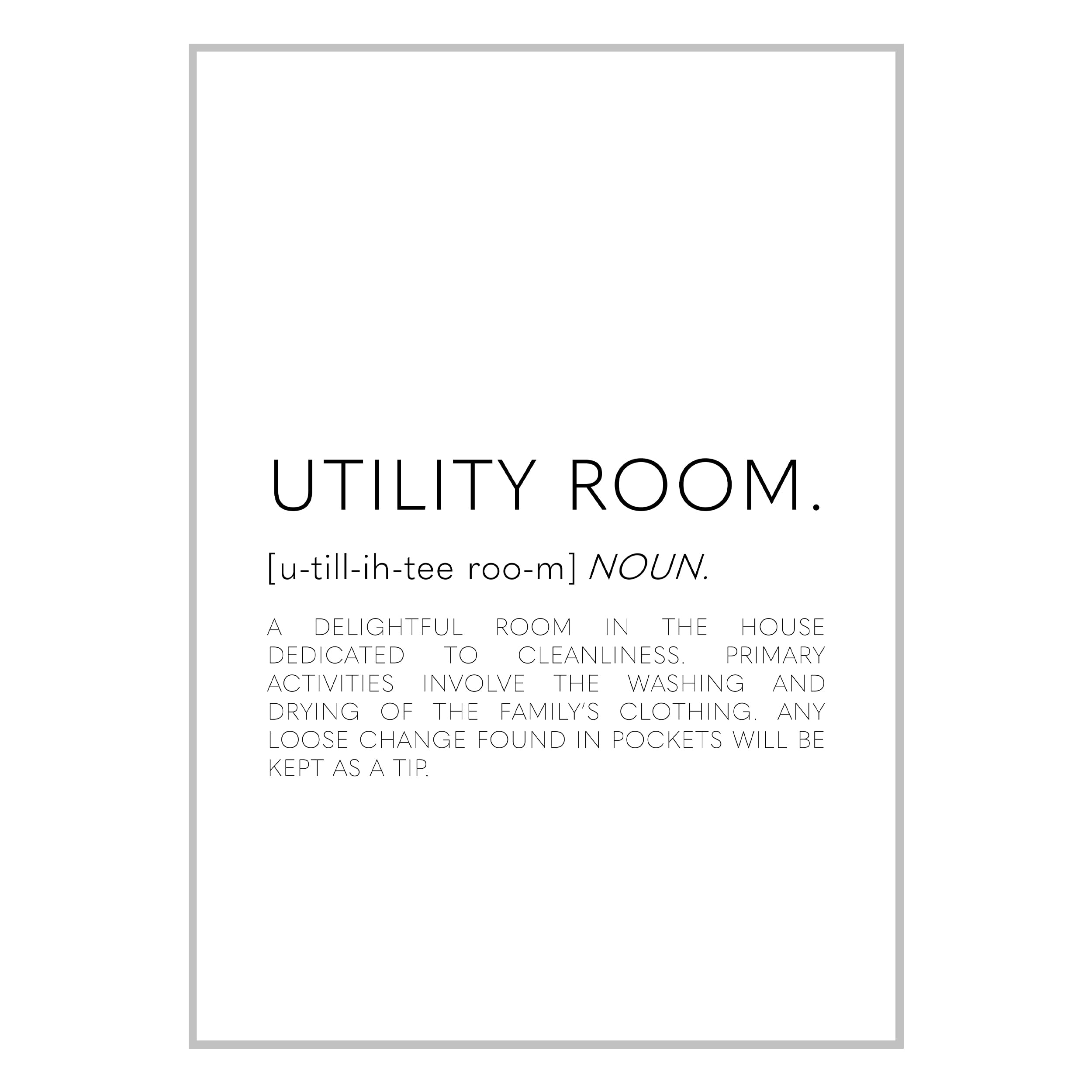 ETEKNIC Utility Room Definition Wall Art Prints Black And White Quote ...