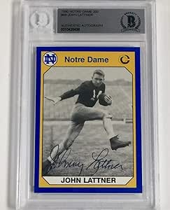 John Johnny LATTNER Signed 1990 Notre Dame Irish Autograph Card auto ...