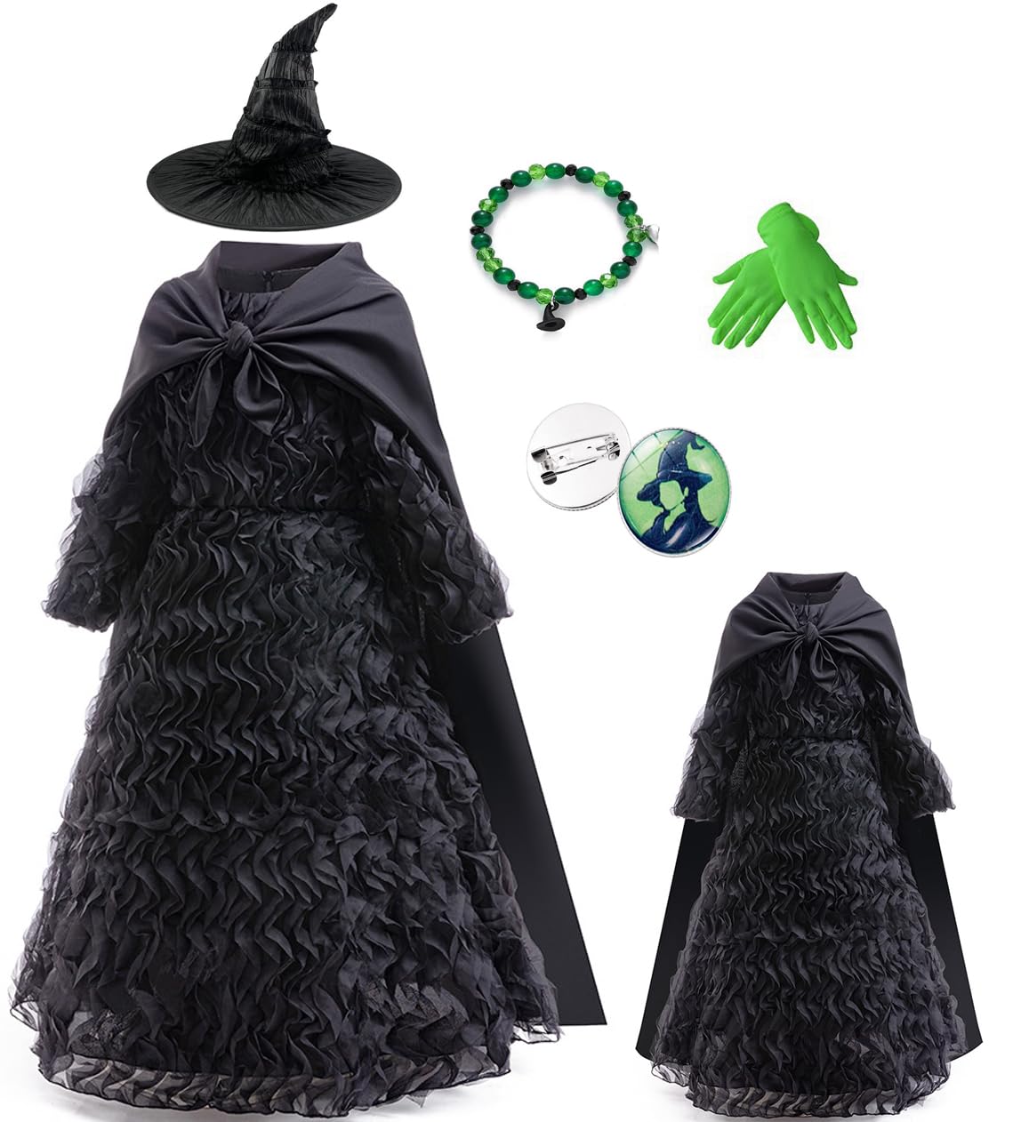 Amazon.com: Waosxmu Girls Elphaba Halloween Costume Dress Robe Hat ...