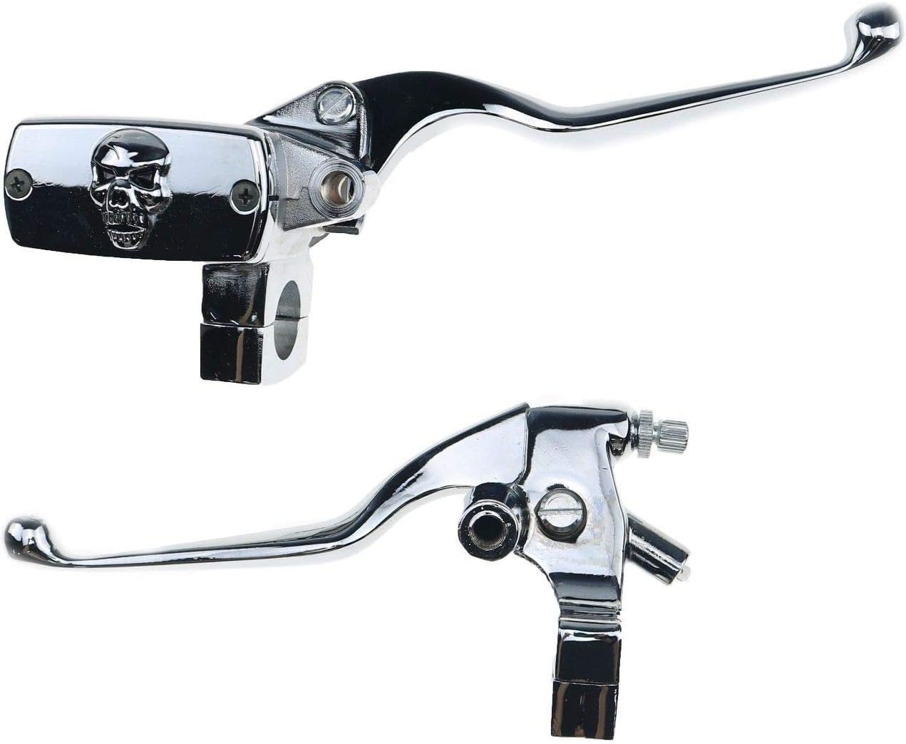 Amazon.com: Chrome 1" Handlebar Skull Reservoir Brake Clutch Lever ...
