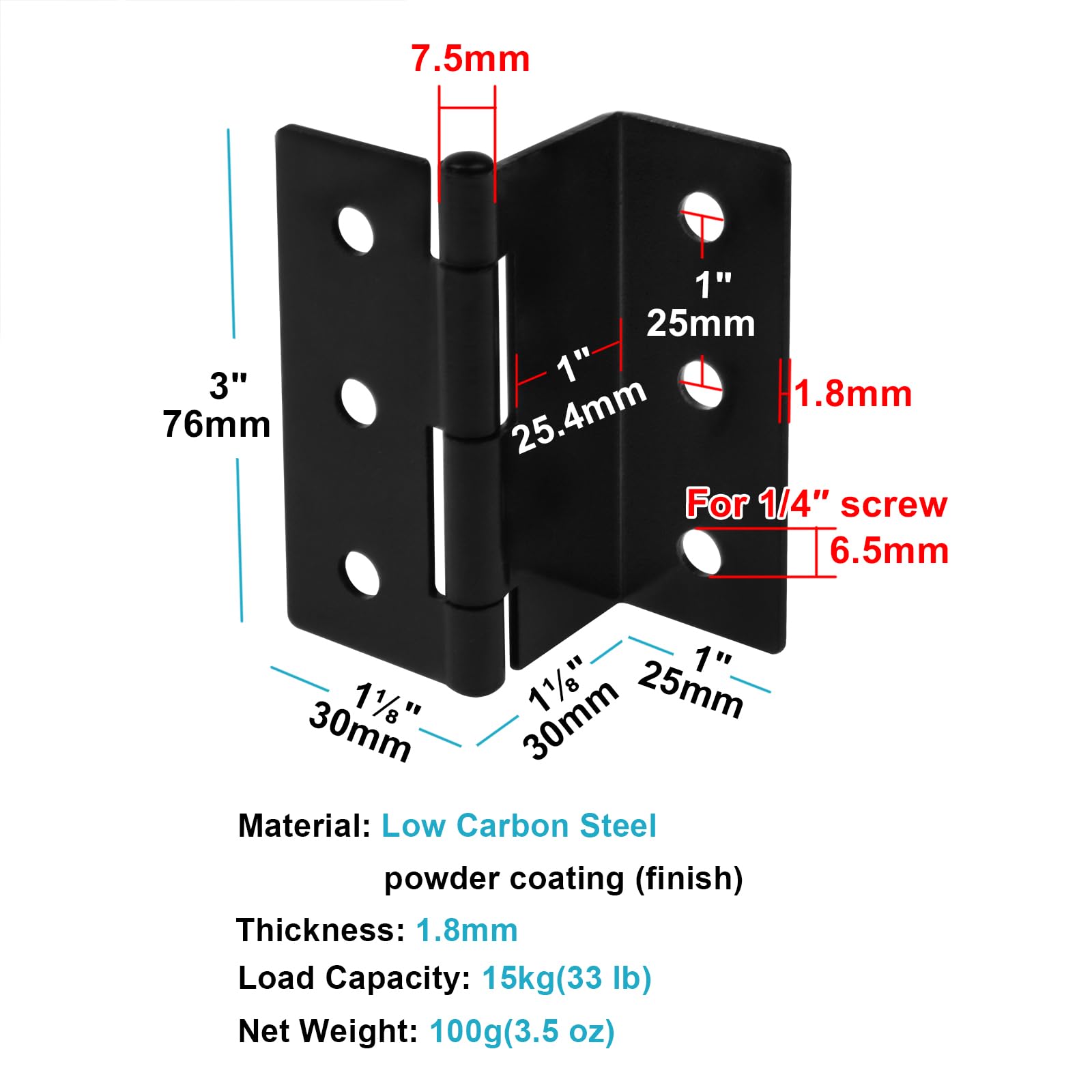 Snapklik.com : 6 Pcs 3" Half-Surface Chest Hinges,Black Offset Hinge 3 ...