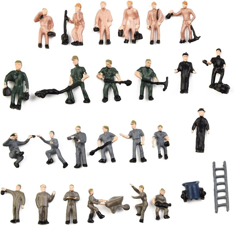 27PCS 1:87 Scale Railway Model Worker Painted Figures with Ladder and ...