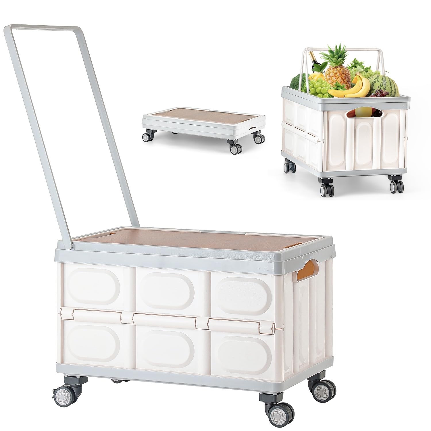 Amazon.com: Foldable Utility Cart with Wooden Cover,Folding Portable ...